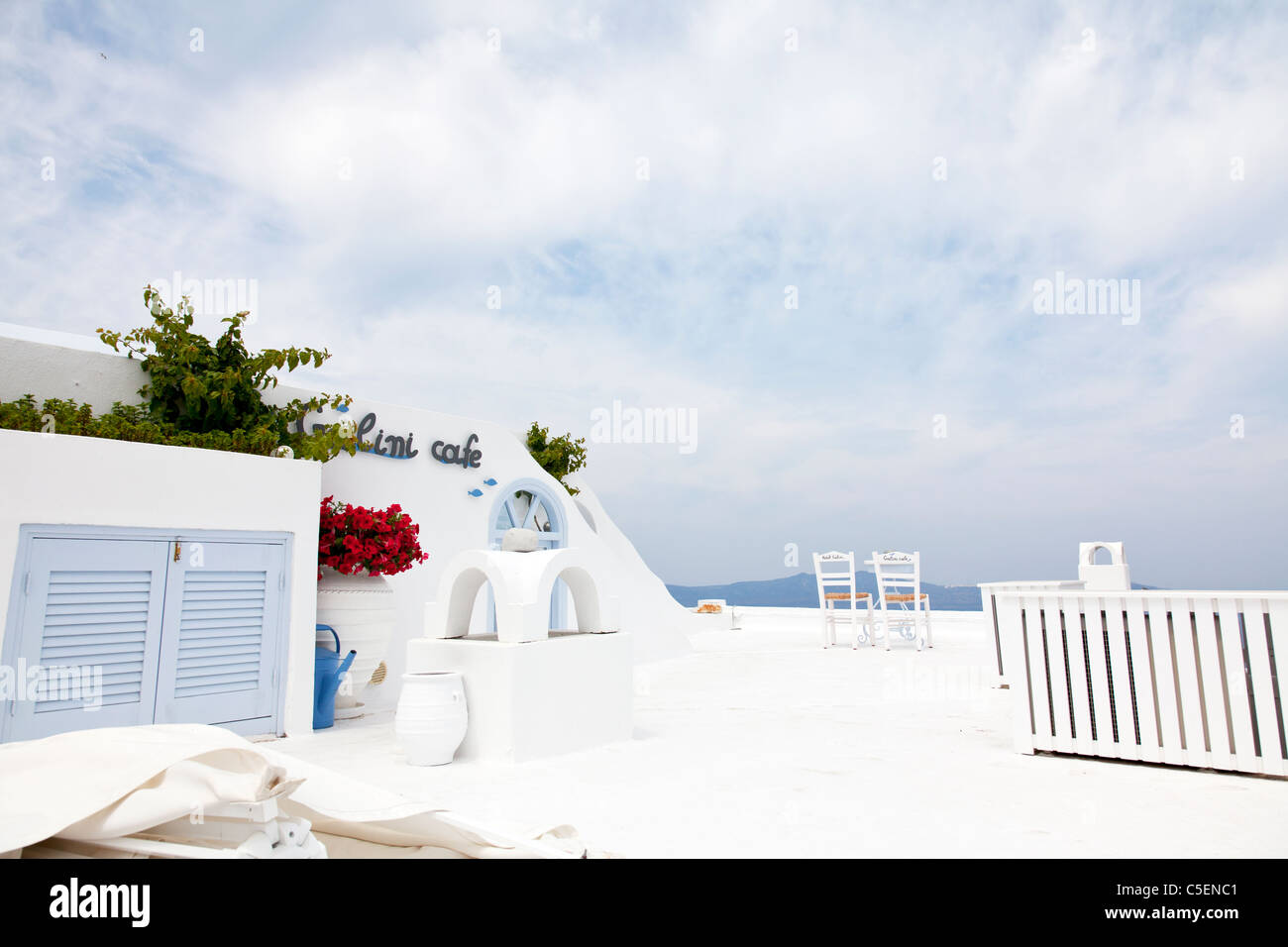 Thira, Santorini, Greek Island, Greece, Europe, iconic cyclades cafe ...
