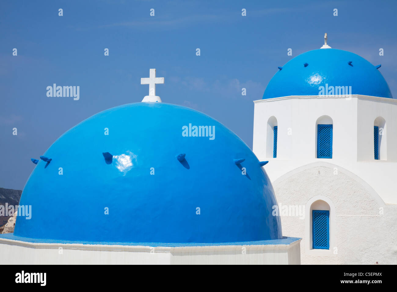 Oia, Santorini, Greek Island, Greece, Europe. Iconic blue dome, domed ...