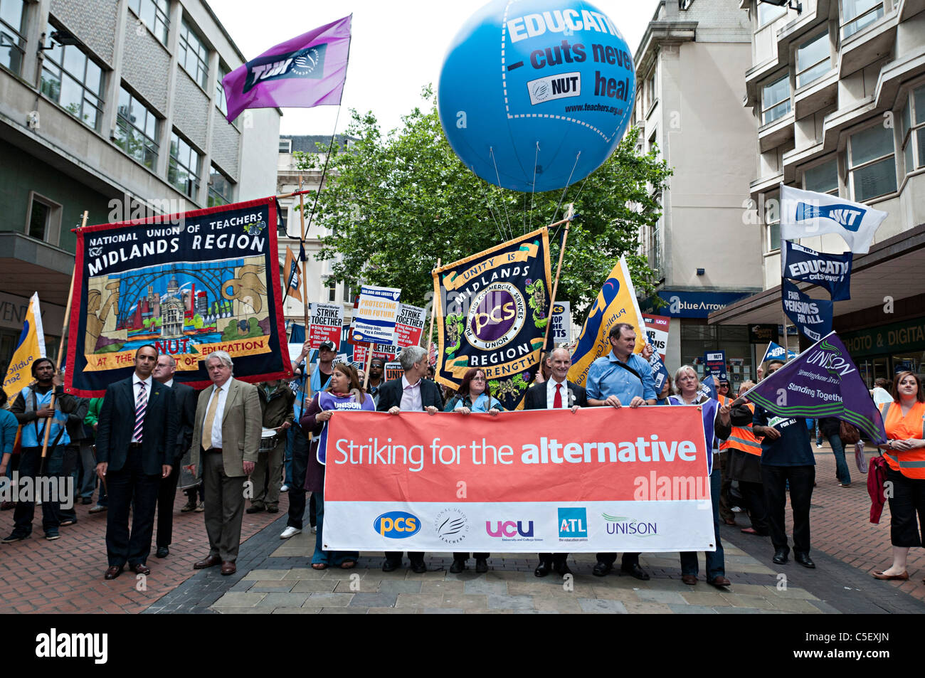 a line of union officials at a teachers strike in birmingham in 2011 ...