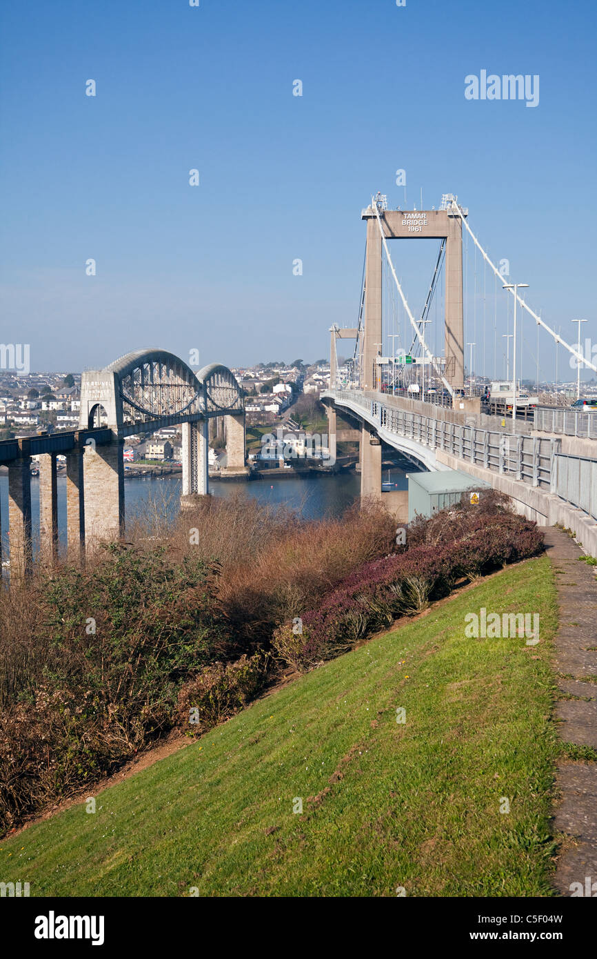 England Devon Plymouth Royal Albert Bridge and Tamar Bridge Stock Photo ... England Devon Plymouth Royal Albert Bridge and Tamar Bridge Stock Photo ...
