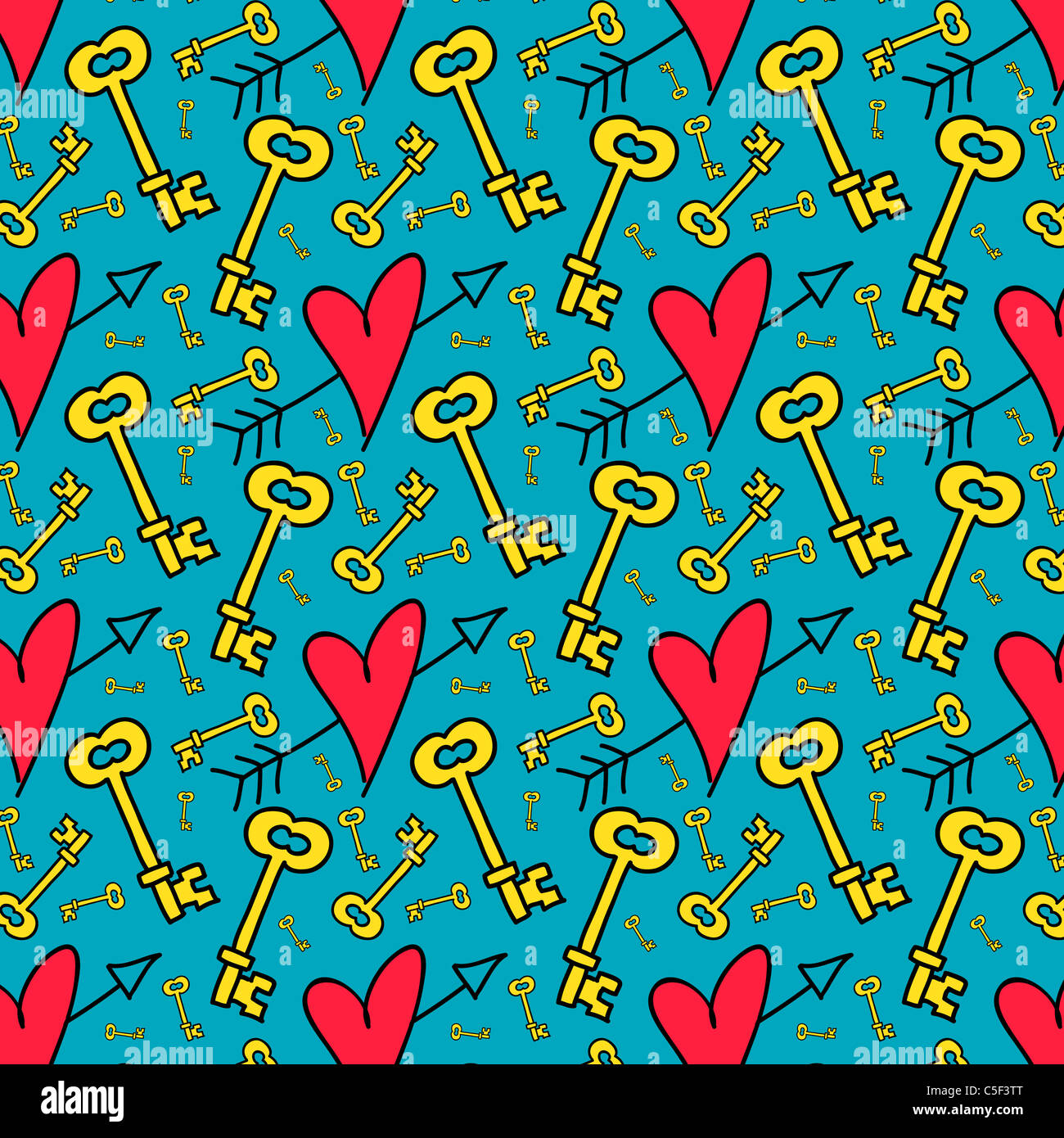 Seamless heart and key love theme pattern background illustration Stock ...