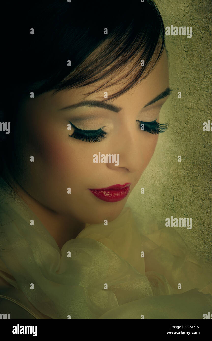 Beautiful young woman eyes closed Stock Photo - Alamy