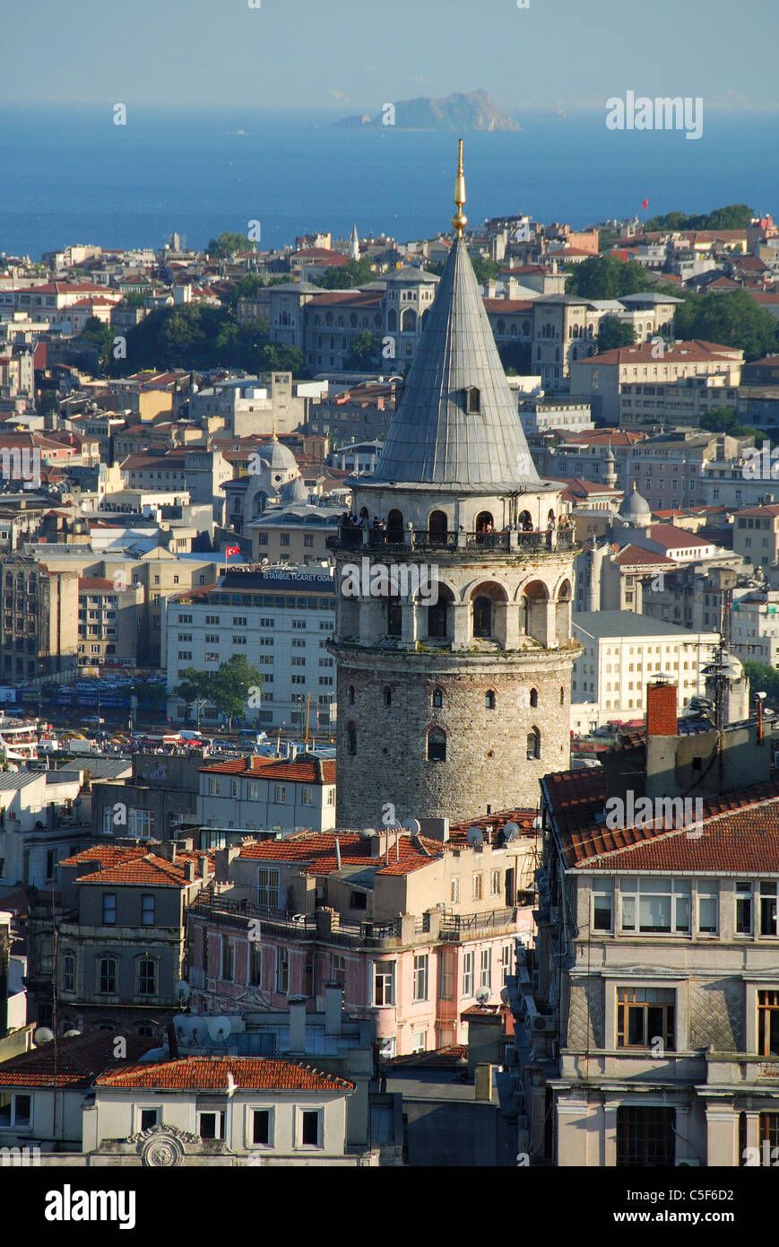 ISTANBUL, TURKEY. An elevated view of the Galata Tower in Beyoglu ...