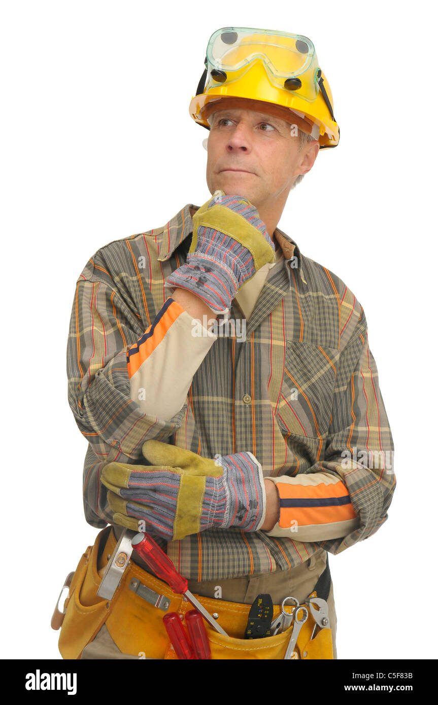 worker with hat isolated against a white background Stock Photo - Alamy