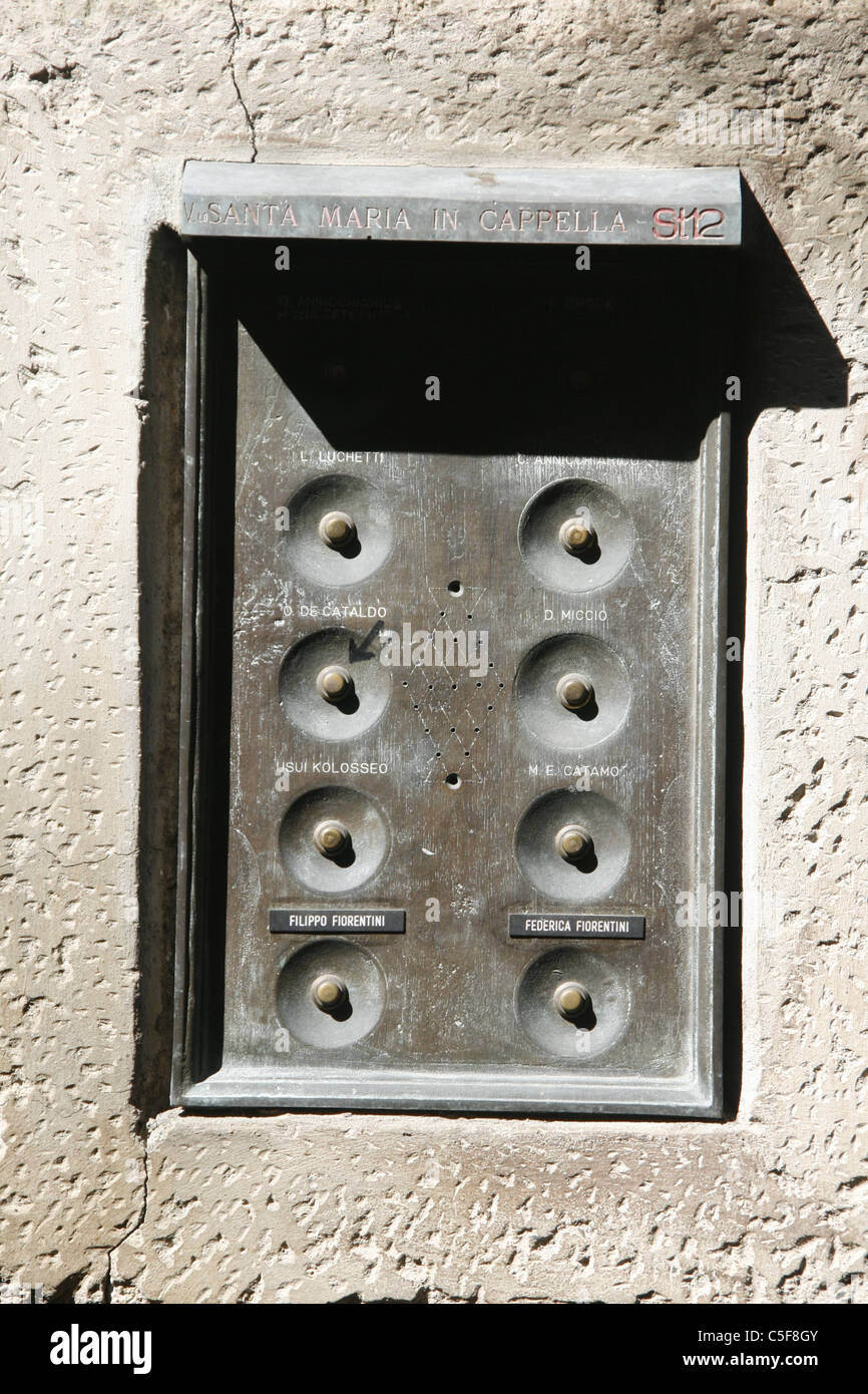 Old door bell panel outside building in rome italy Stock Photo - Alamy