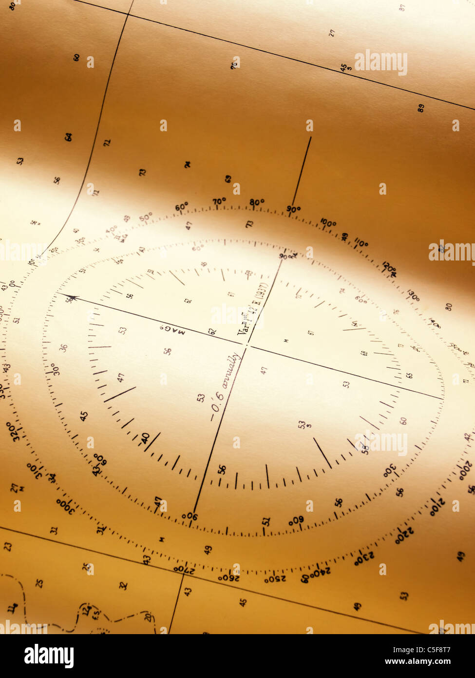 Closeup view of a wind or compass rose of some old nautical chart Stock ...