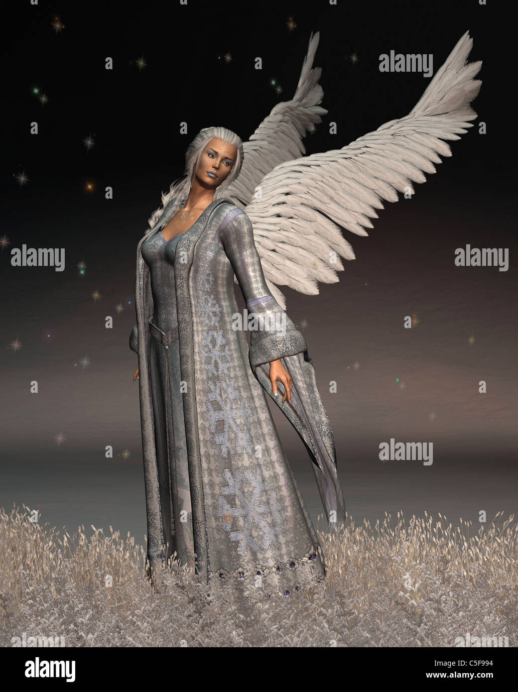 Winter Angel with snowy background Stock Photo - Alamy