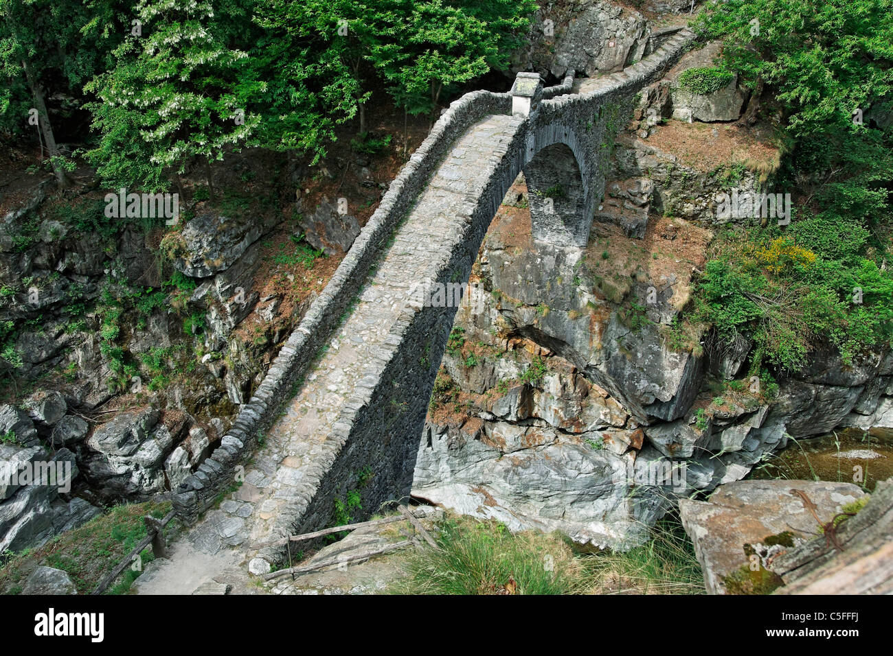 medieval stone bridge ponte romano (called roman bridge - near village ...