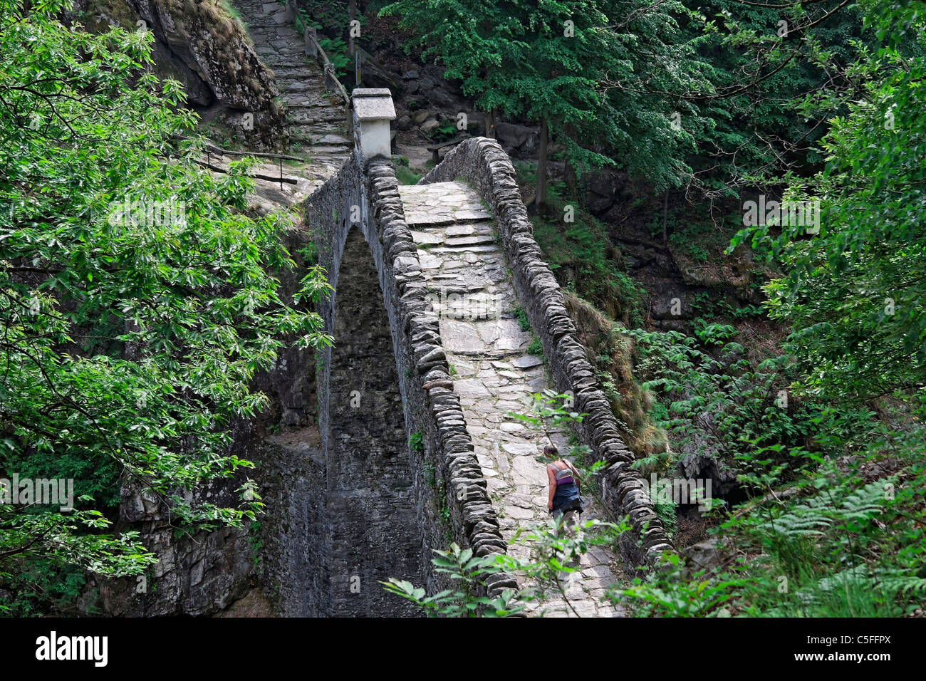 medieval stone bridge ponte romano (called roman bridge - near village ...
