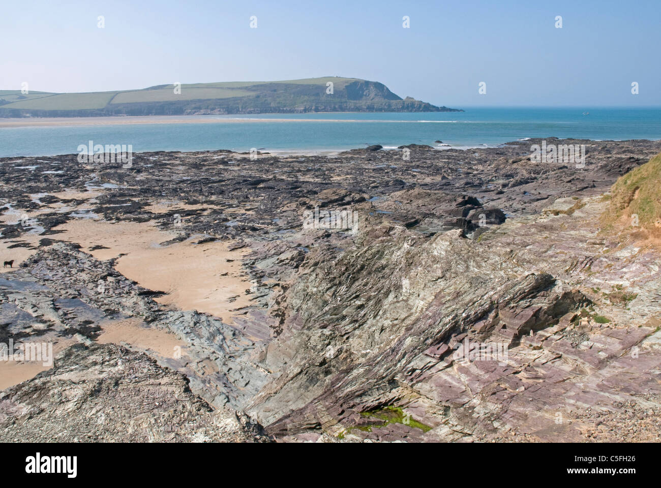 Cornwall's rugged Atlantic coastline from the coast path near Polzeath ...