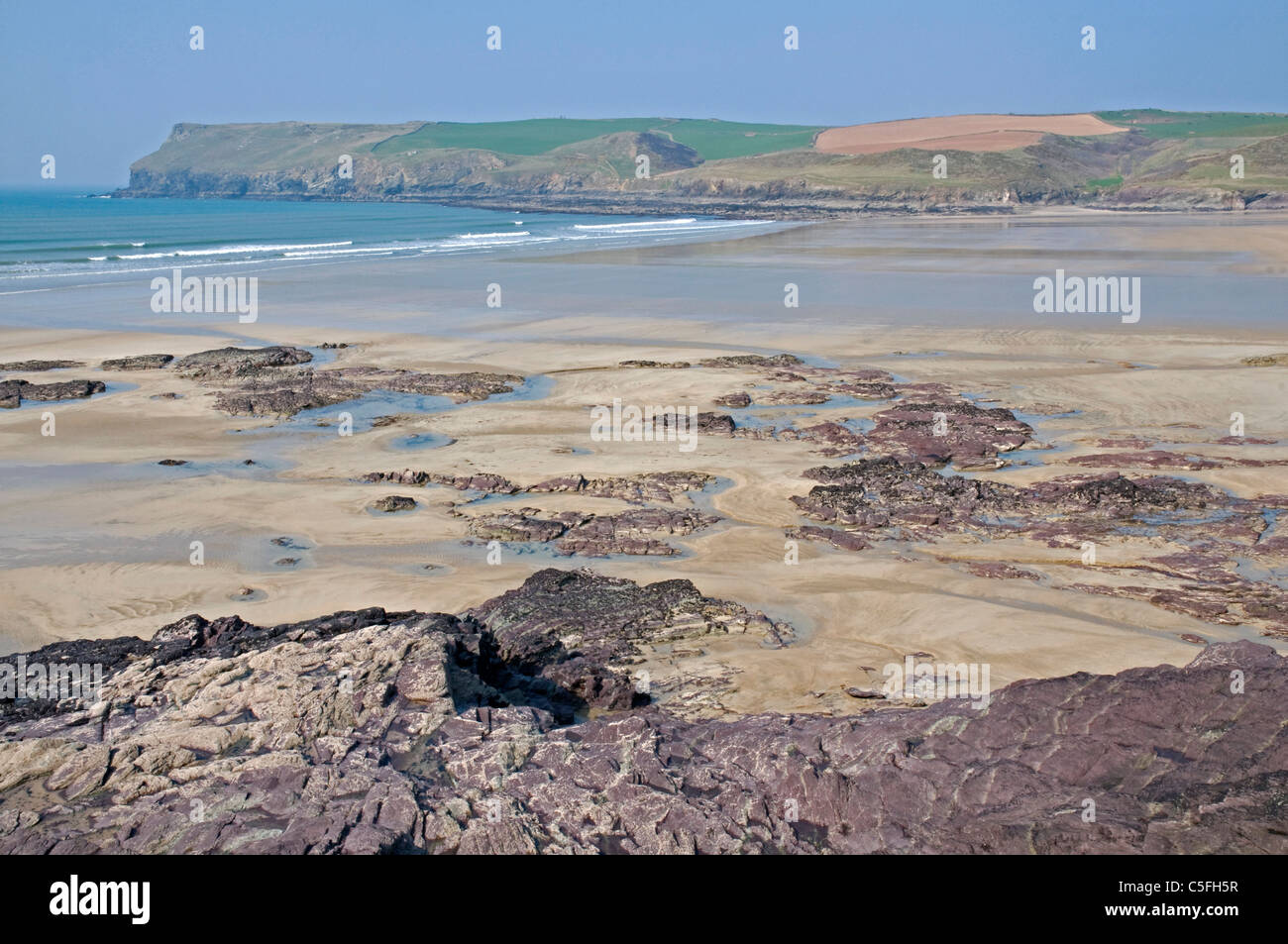 Cornwall's Atlantic coastline at Hayle Bay near Polzeath, with Pentire ...