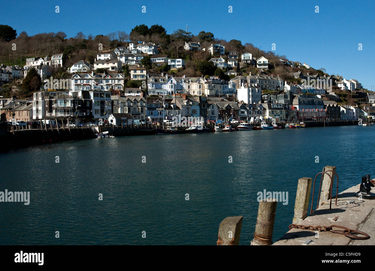 A landscape view taken from across the river of Looe, Cornwall Stock ...