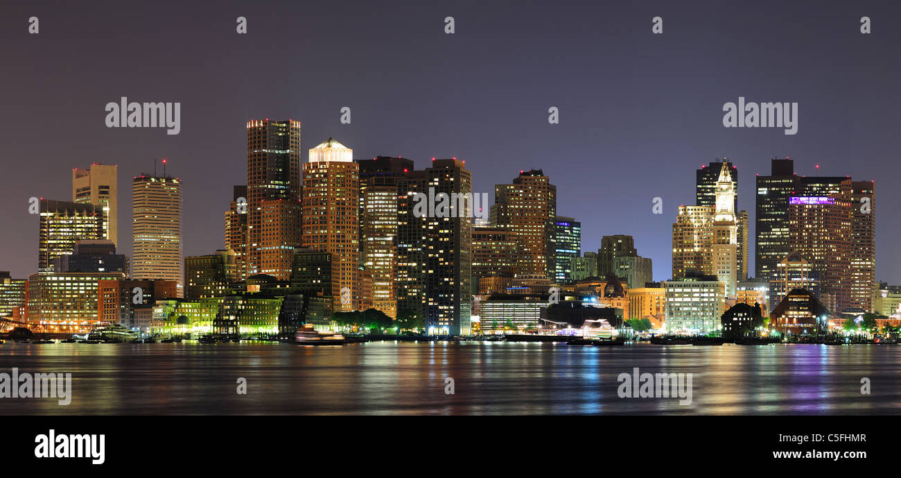 Urban city night scene panorama from Boston Massachusetts Stock Photo ...