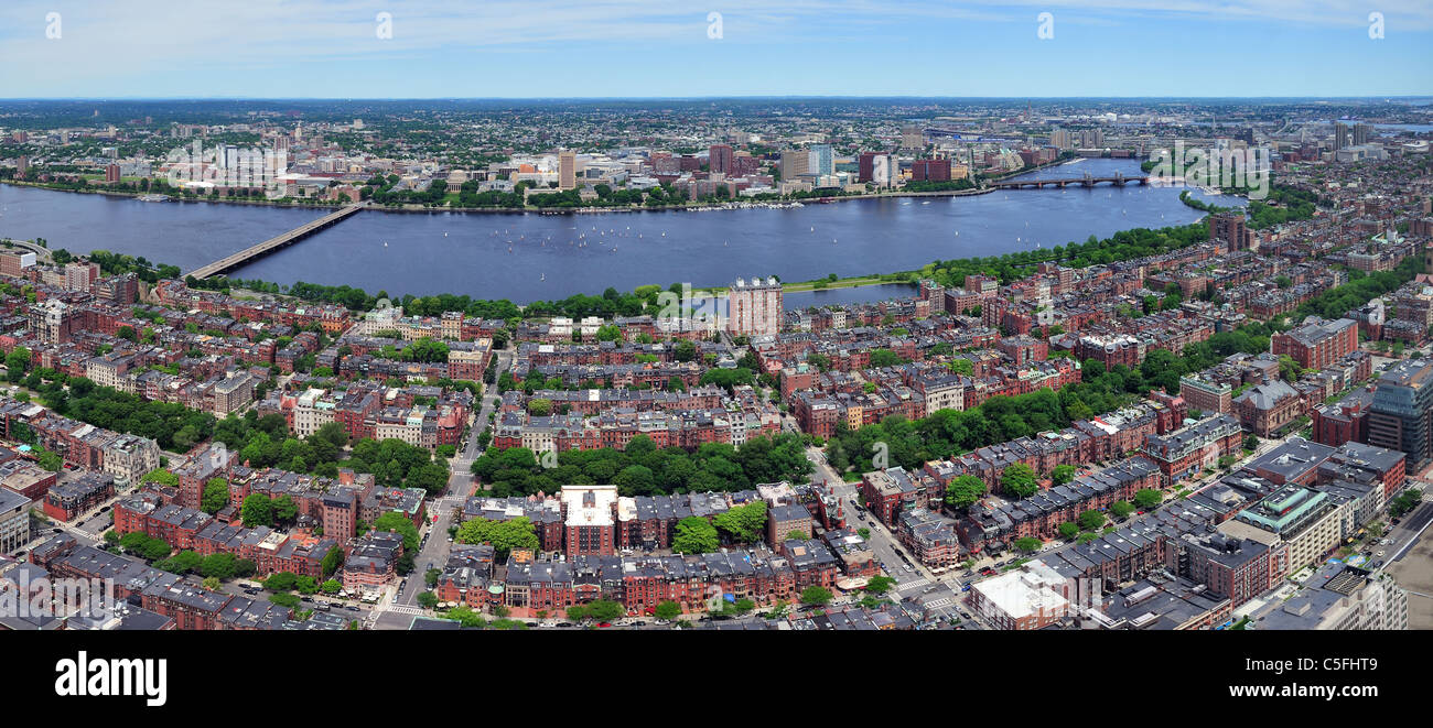 Charles River aerial view panorama with Boston midtown city skyline and ...