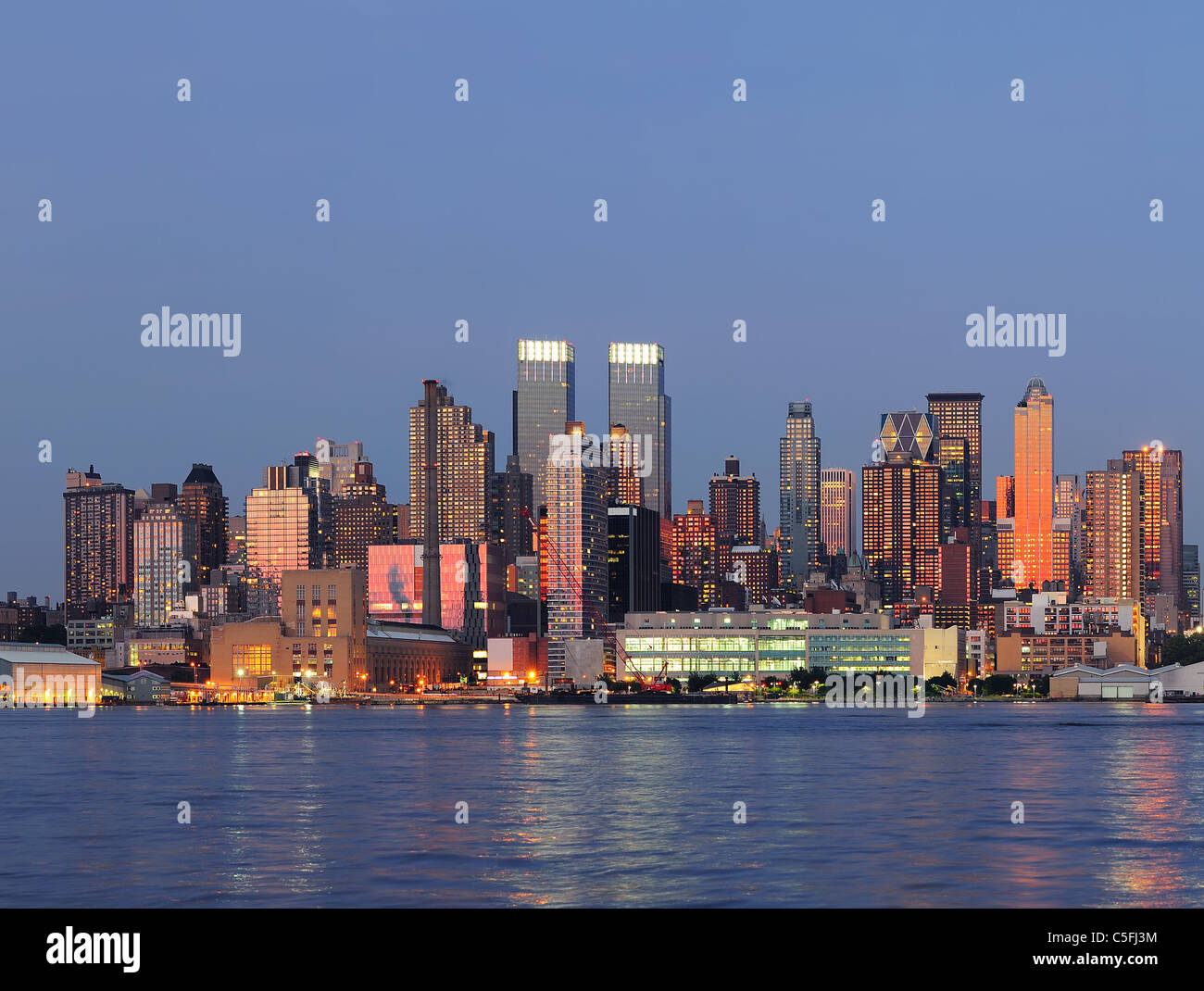 Hudson River waterfront view of New York City Manhattan after sunset ...