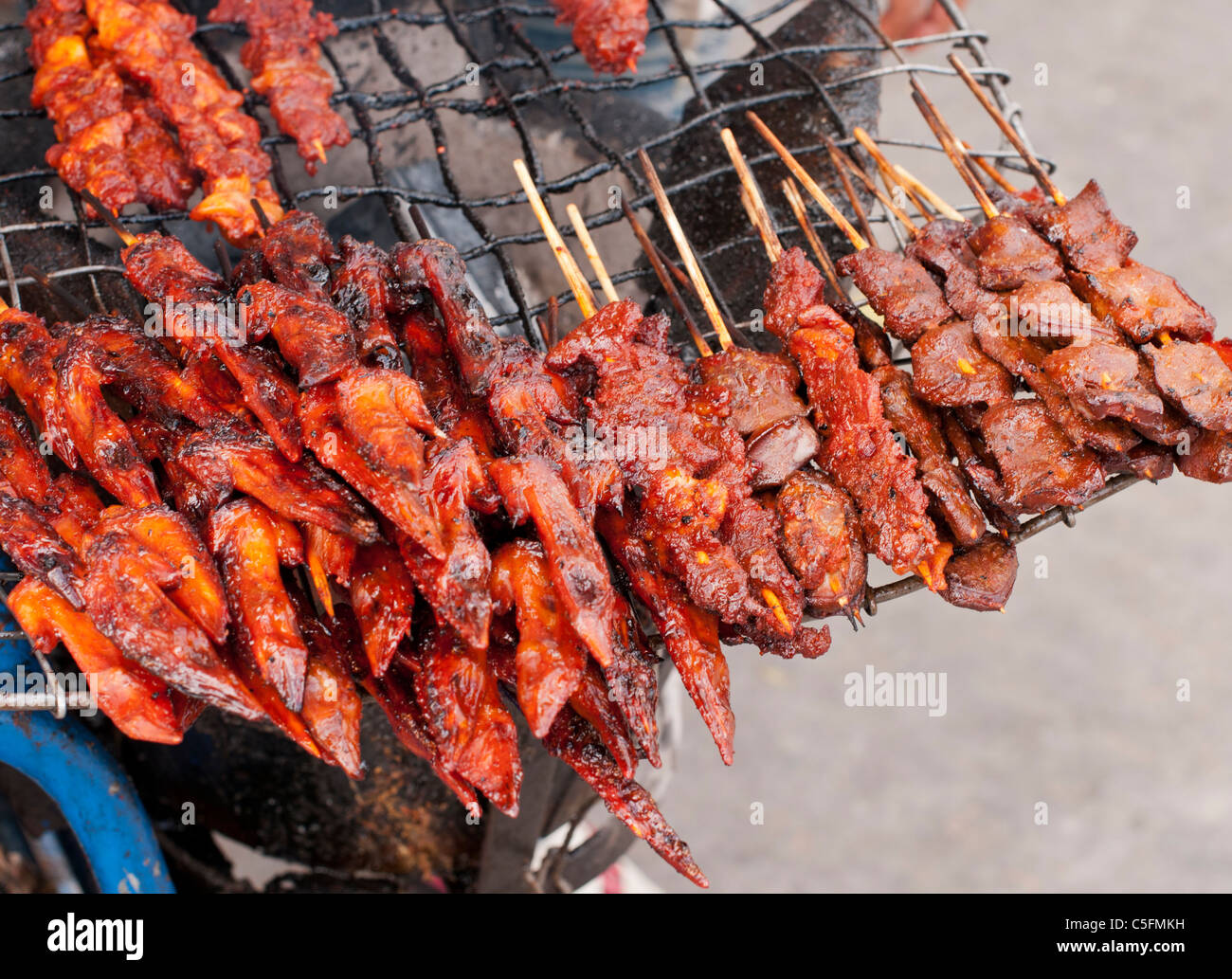 Grilled chicken on skewers, street food in Siem Reap, Cambodia Stock ...