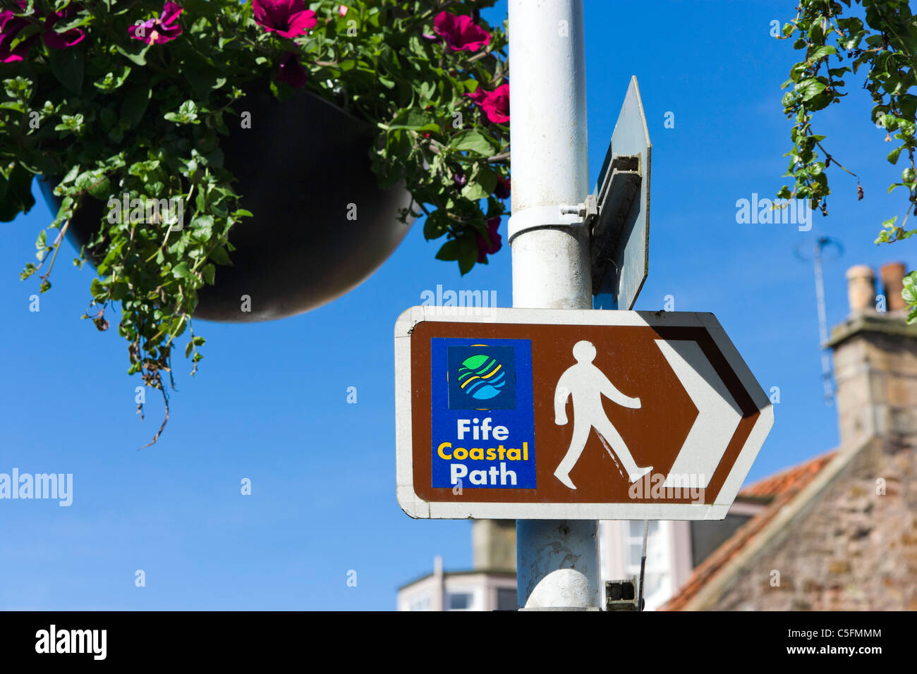 Sign for Fife Coastal Path in the fishing village of Crail, East Neuk ...