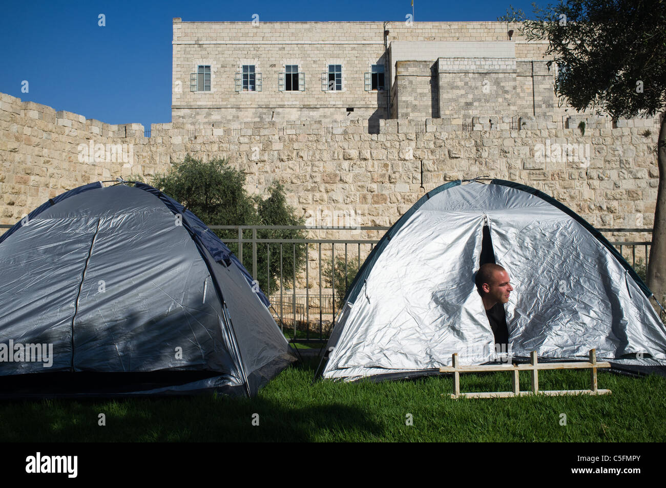 A tent city is erected in Jerusalem to protest the soaring prices of ...