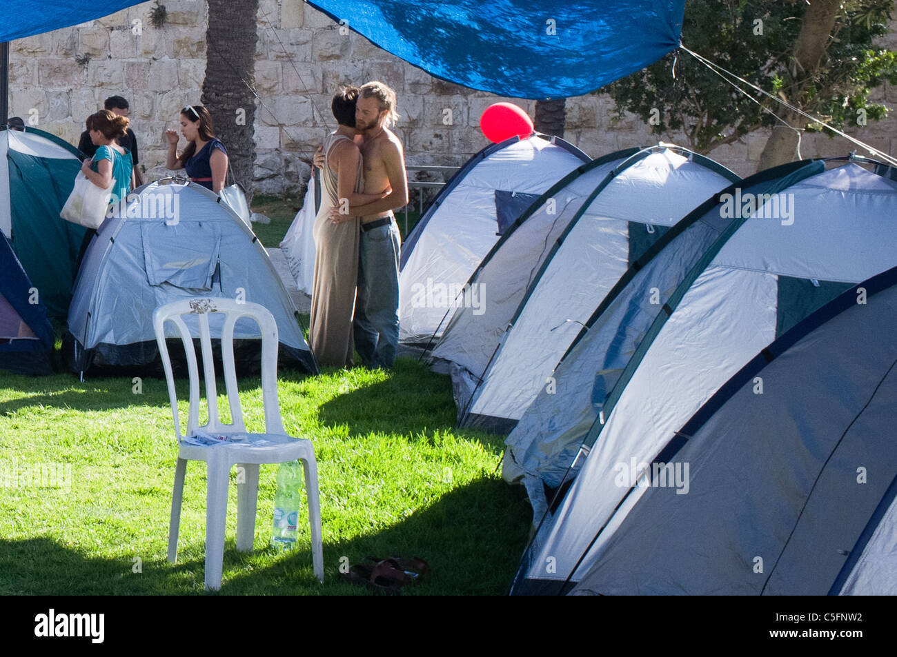A tent city is erected in Jerusalem to protest the soaring prices of ...