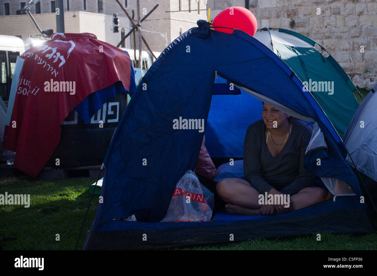 A tent city is erected in Jerusalem to protest the soaring prices of ...