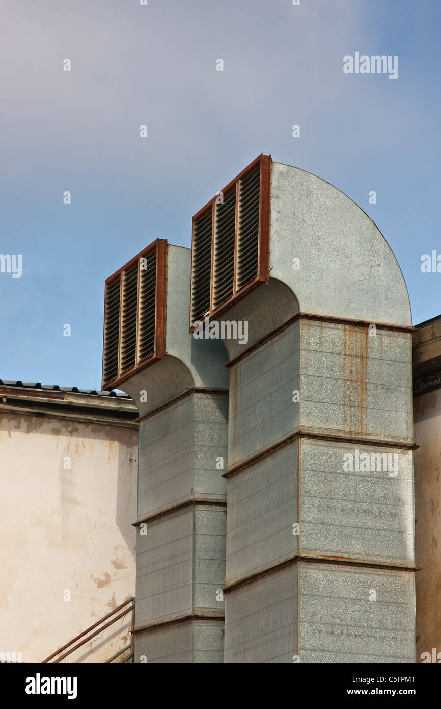 System of ventilating pipes at an old factory Stock Photo - Alamy