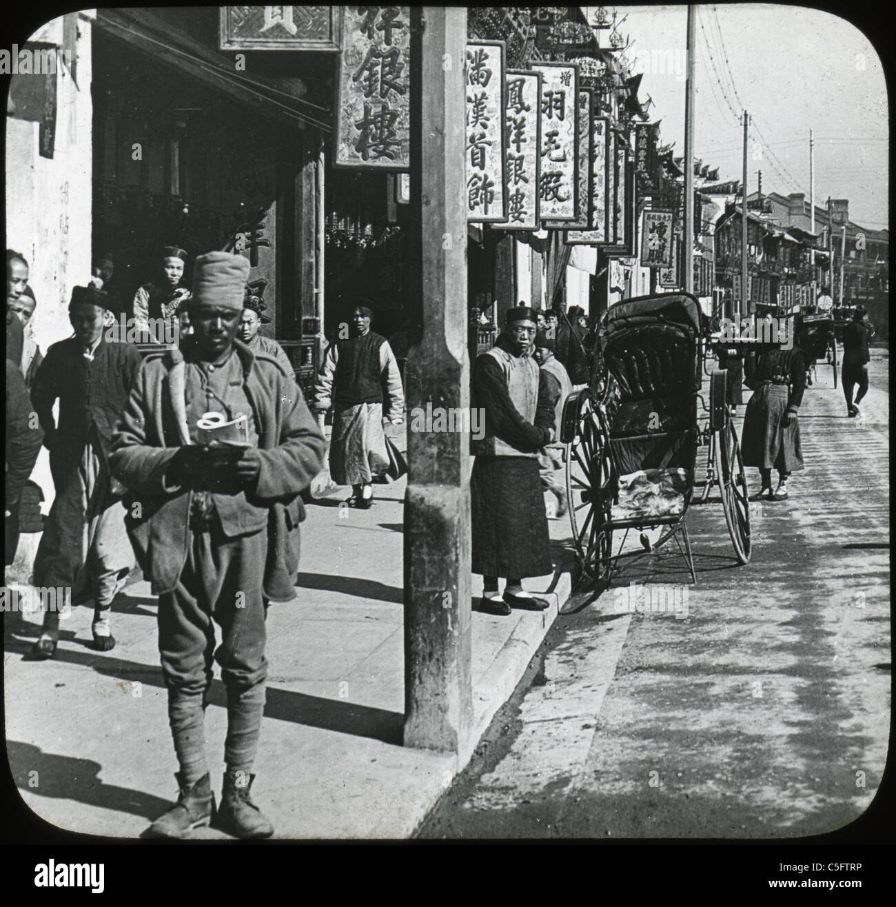 Circa 1910 magic lantern slide, "Native bazaars in principal street of ...
