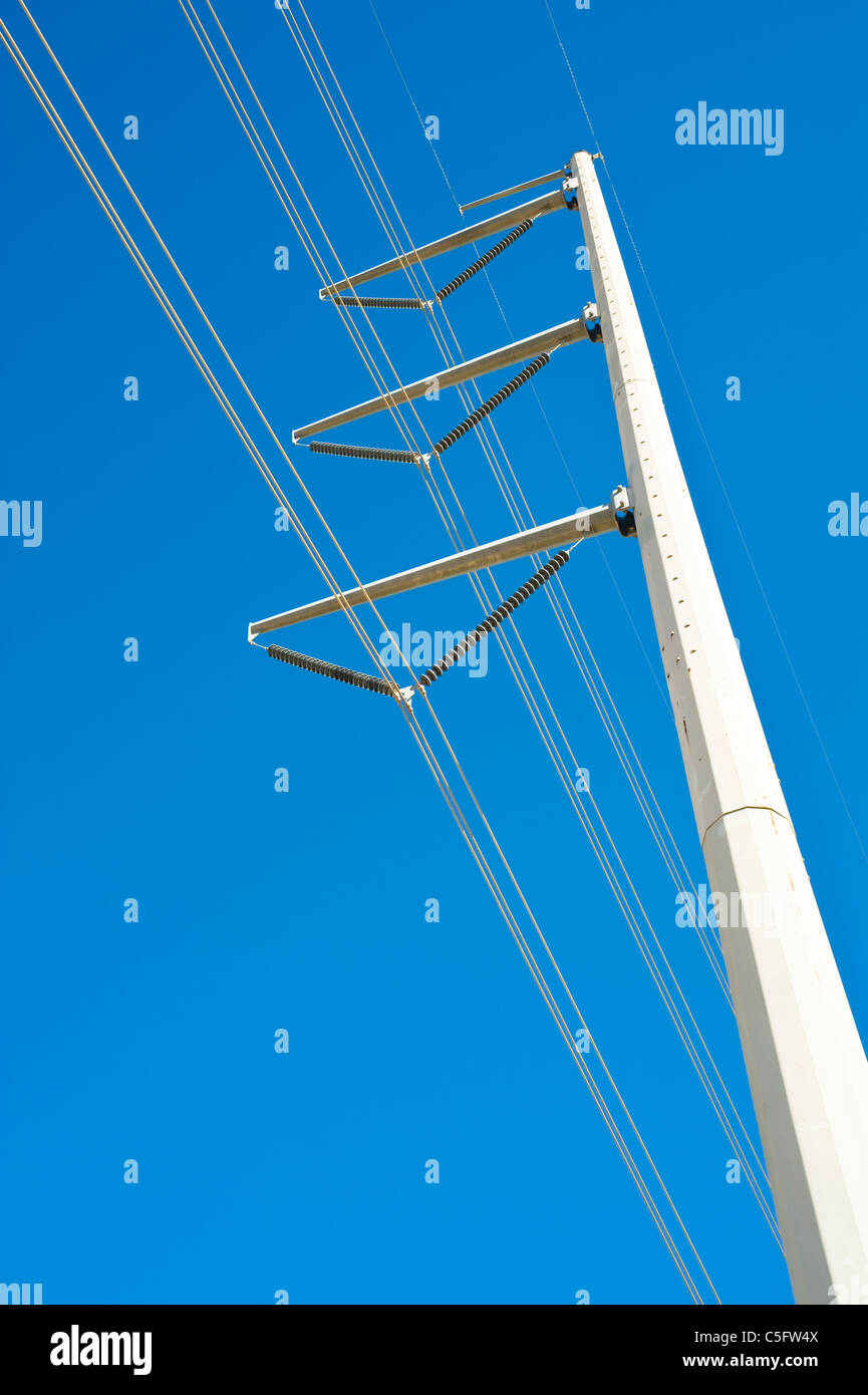 Huge metal towers hold up very heavy transmission lines south of ...