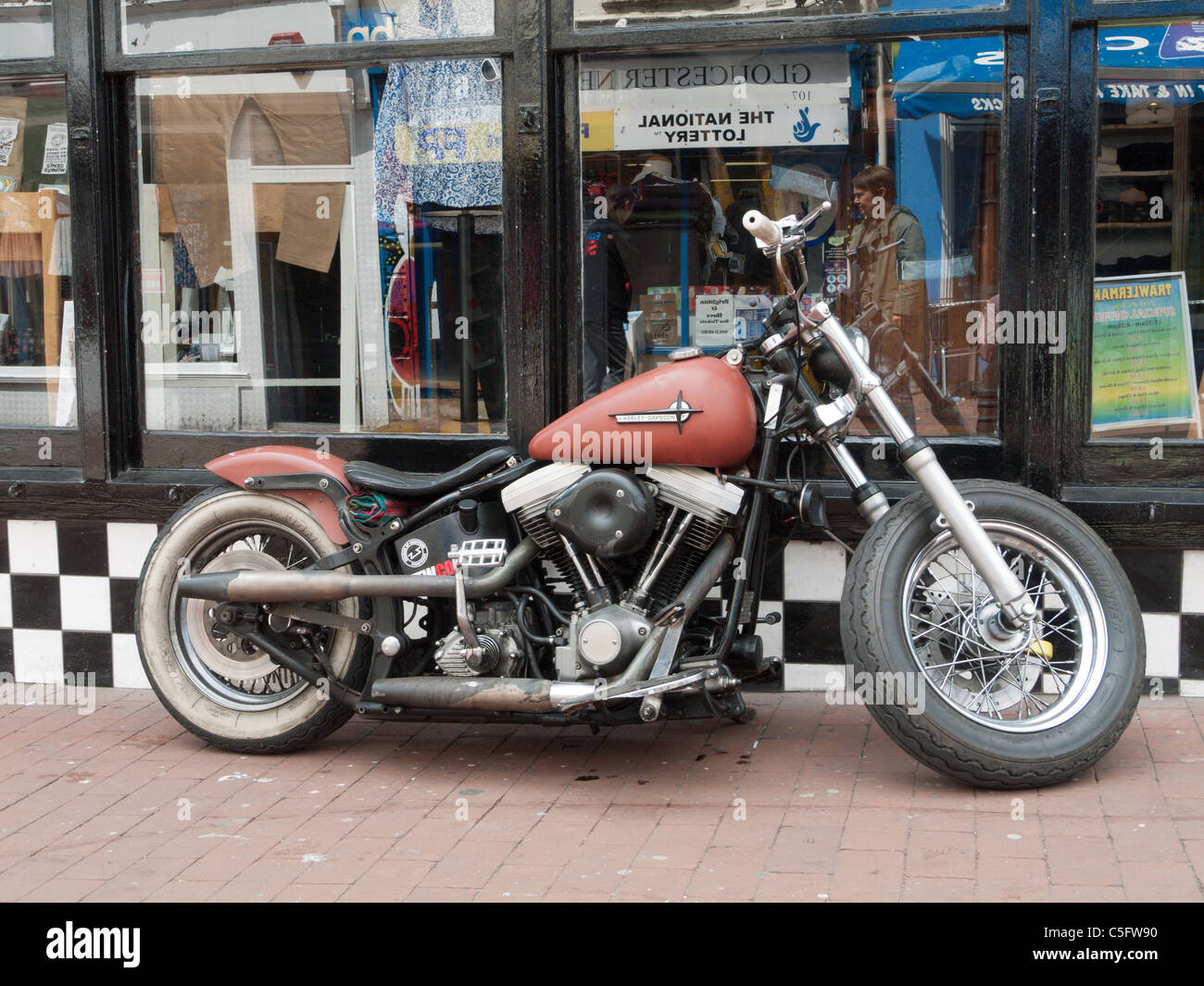 A classic Harley Davidson hardtail parked in Brighton, Sussex, England ...