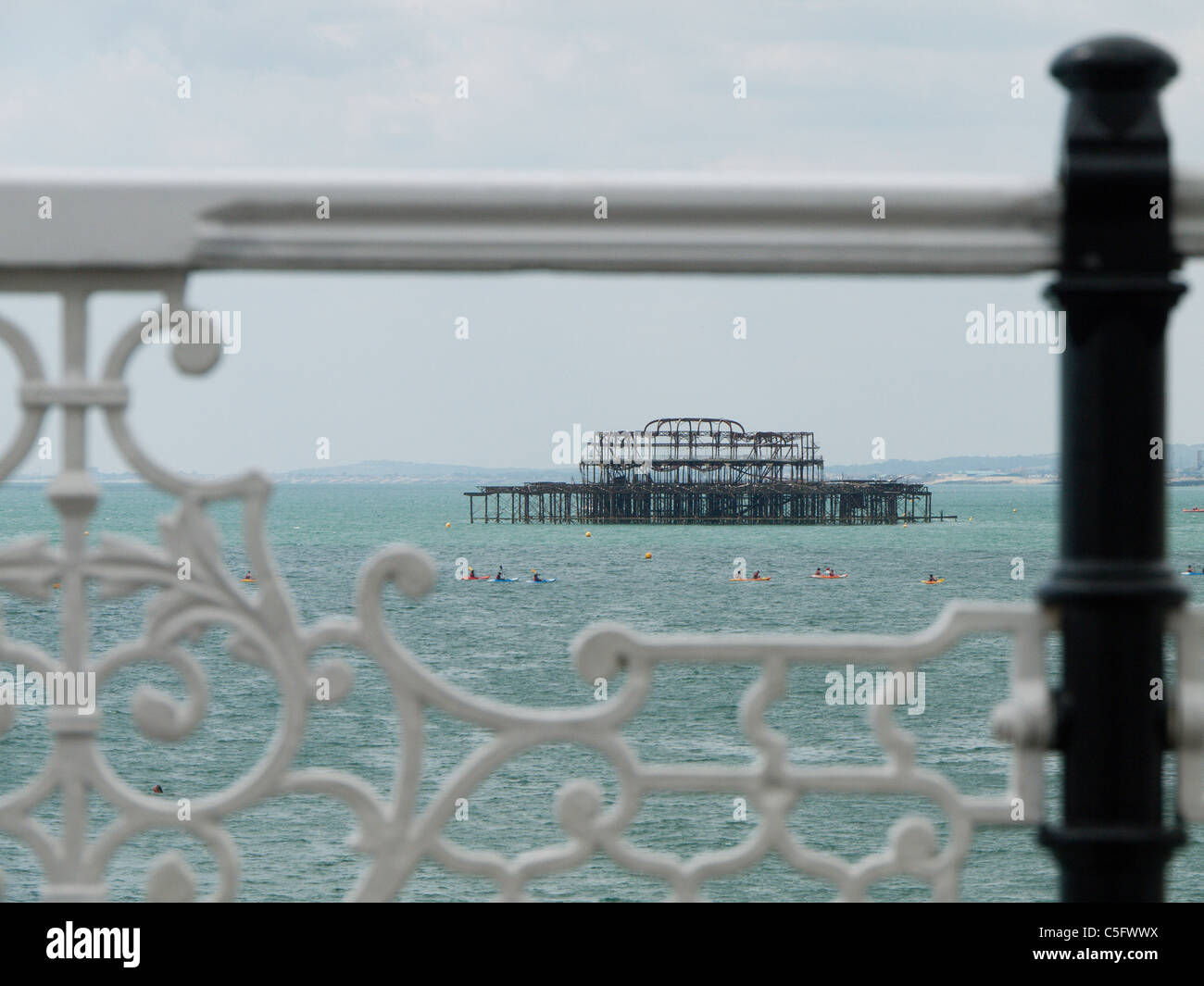 remains of burnt Brighton west pier seen from Brighton Marine Palace ...