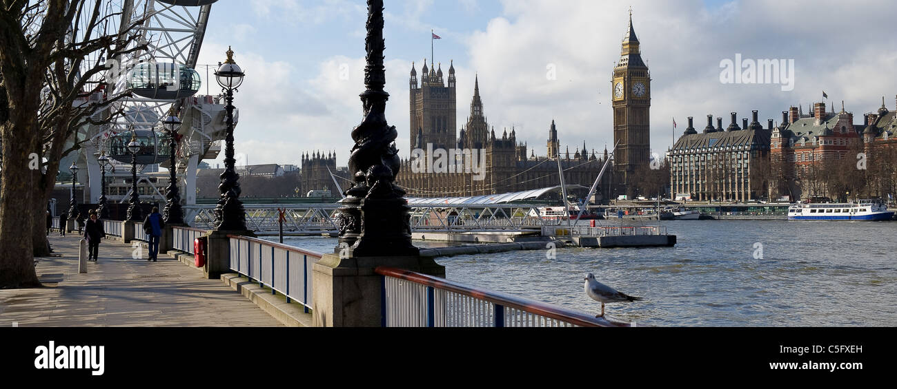 View across the river Thames in London, including the London Eye, Big ...