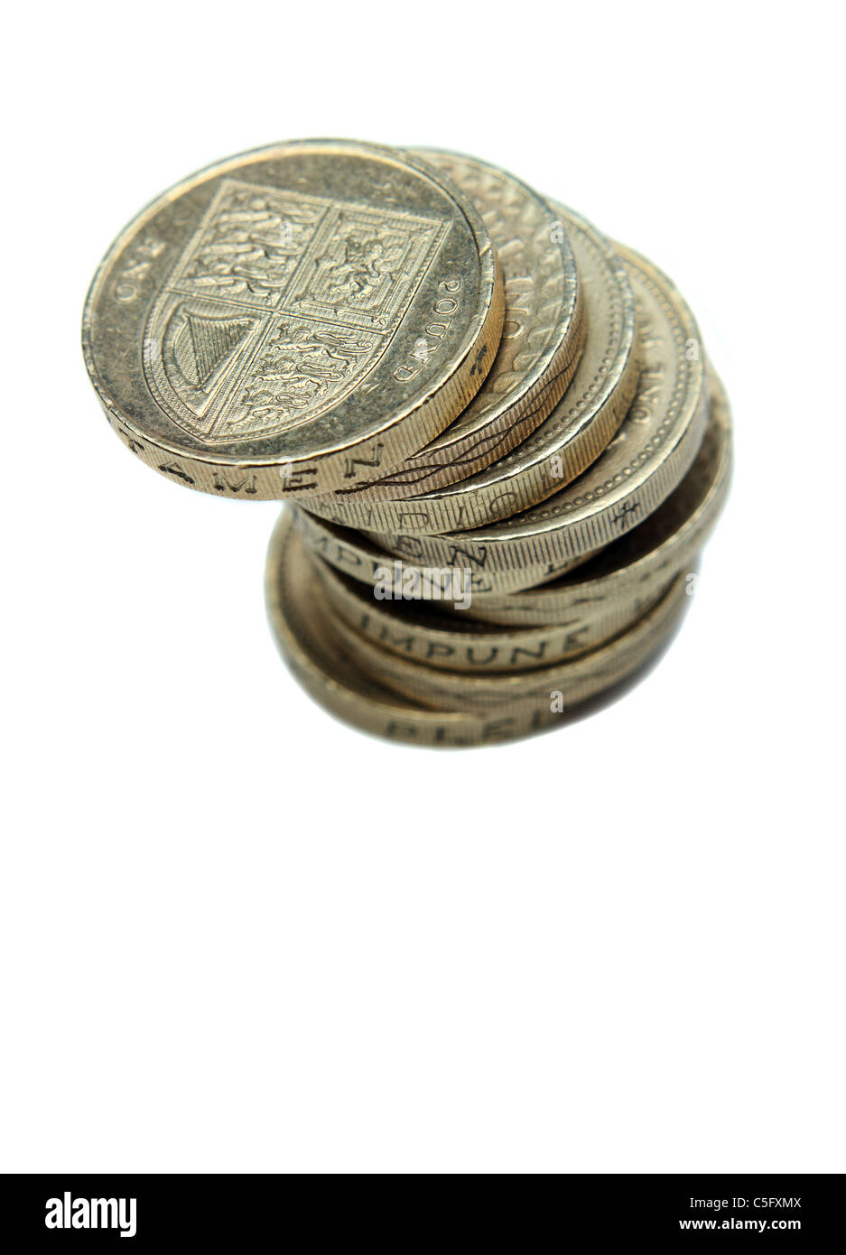 A Pile Of One Pound British Coins Stacked Showing The Royal Standard ...