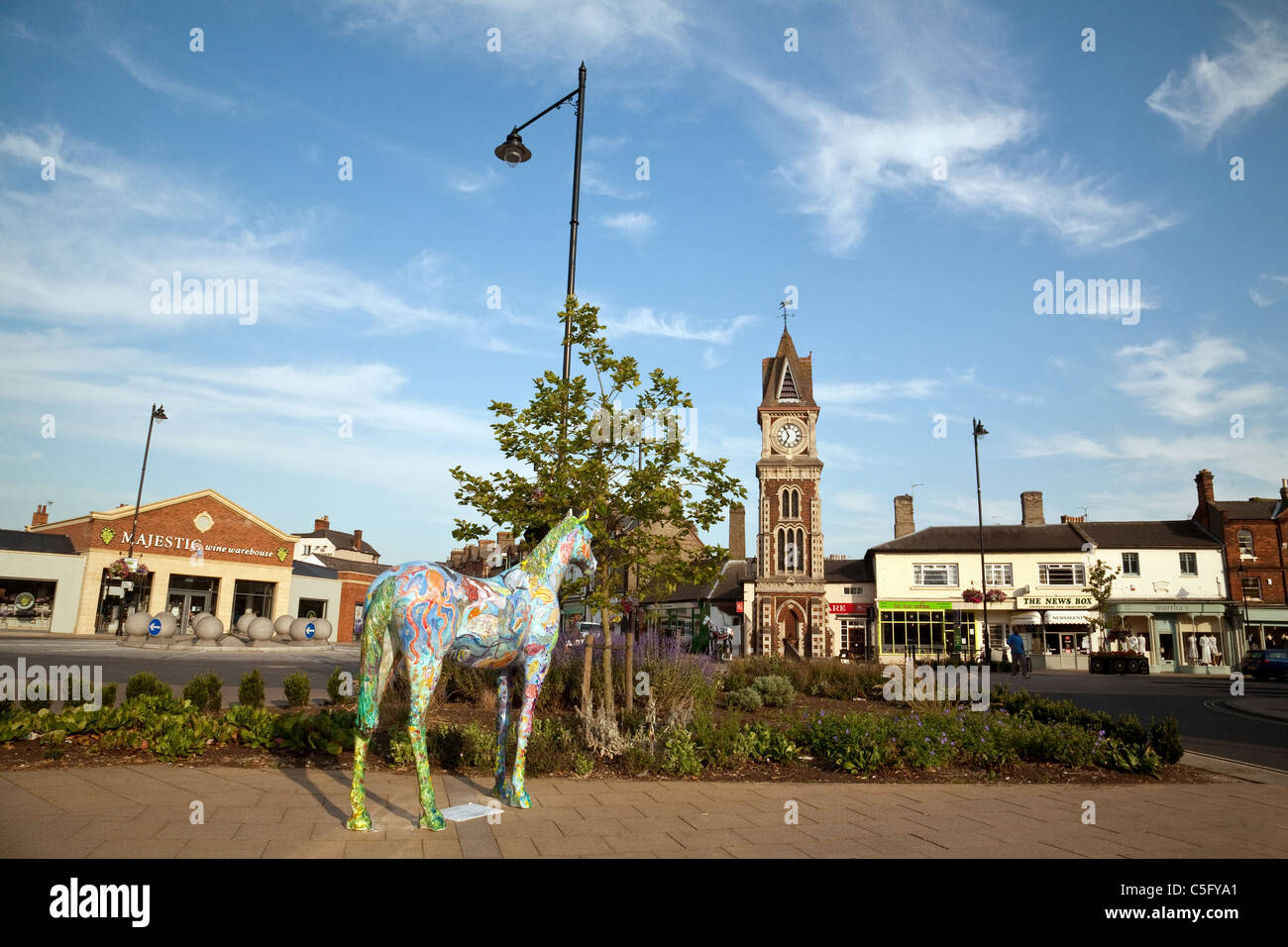 Newmarket town centre, with model racehorse, Suffolk, UK Stock Photo ...