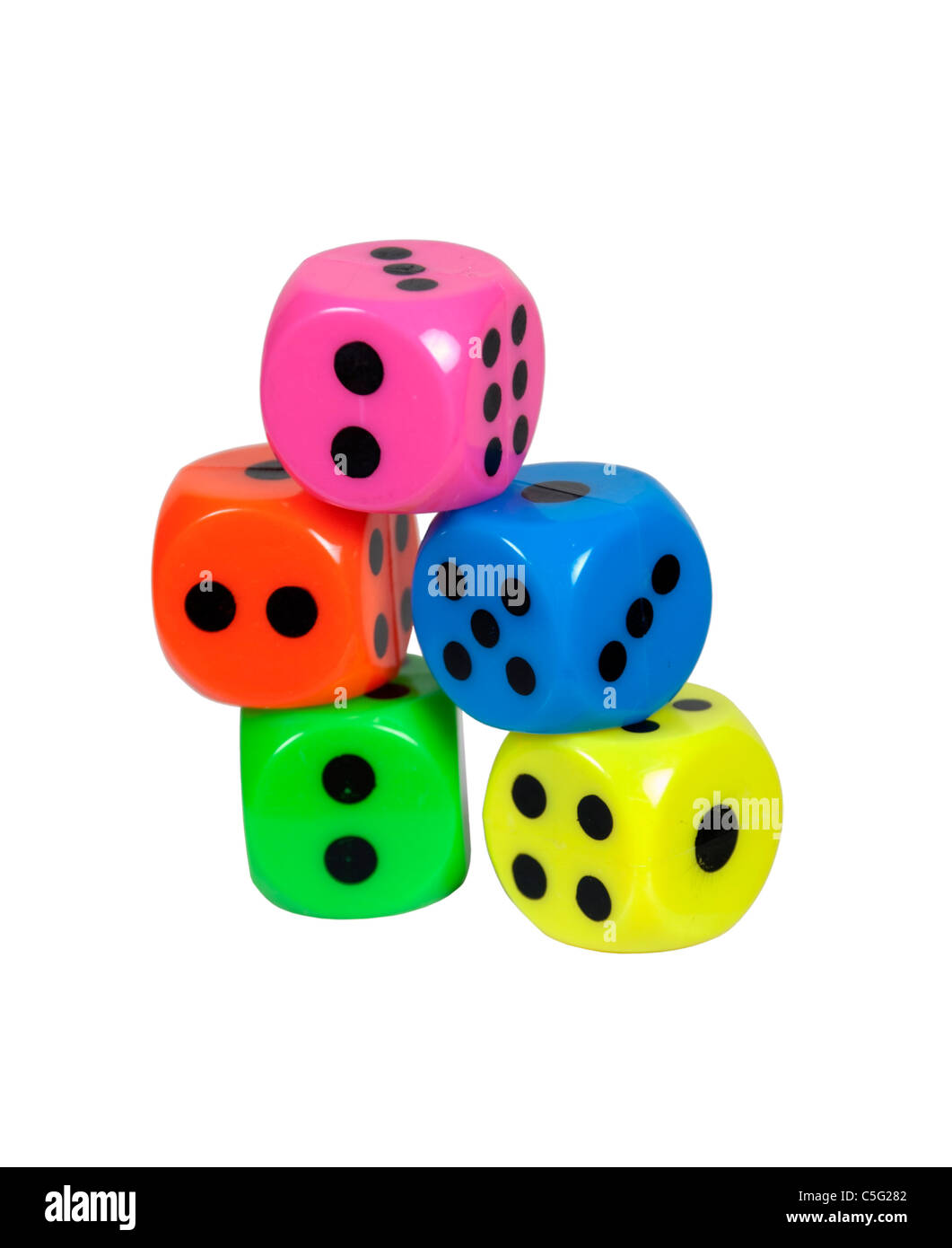 Colorful dice used to gamble and make decisions on a roll - path ...