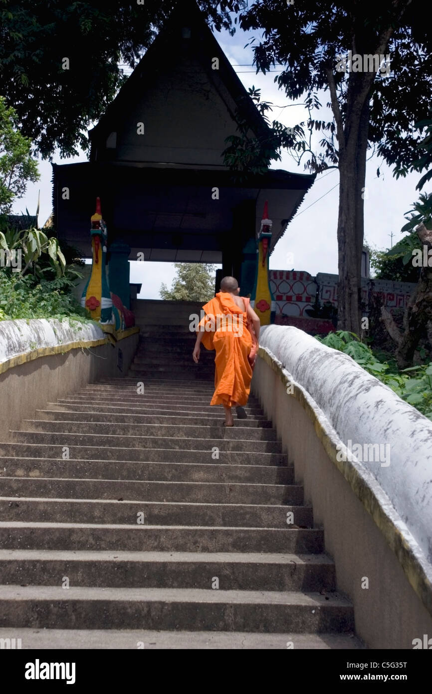 Buddhist monk climbing temple stairs hi-res stock photography and ...
