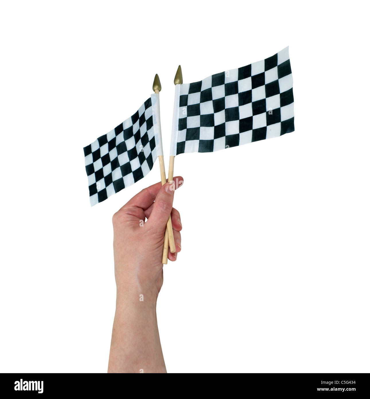 Waving checkered flags that symbolize the finish line - path included ...