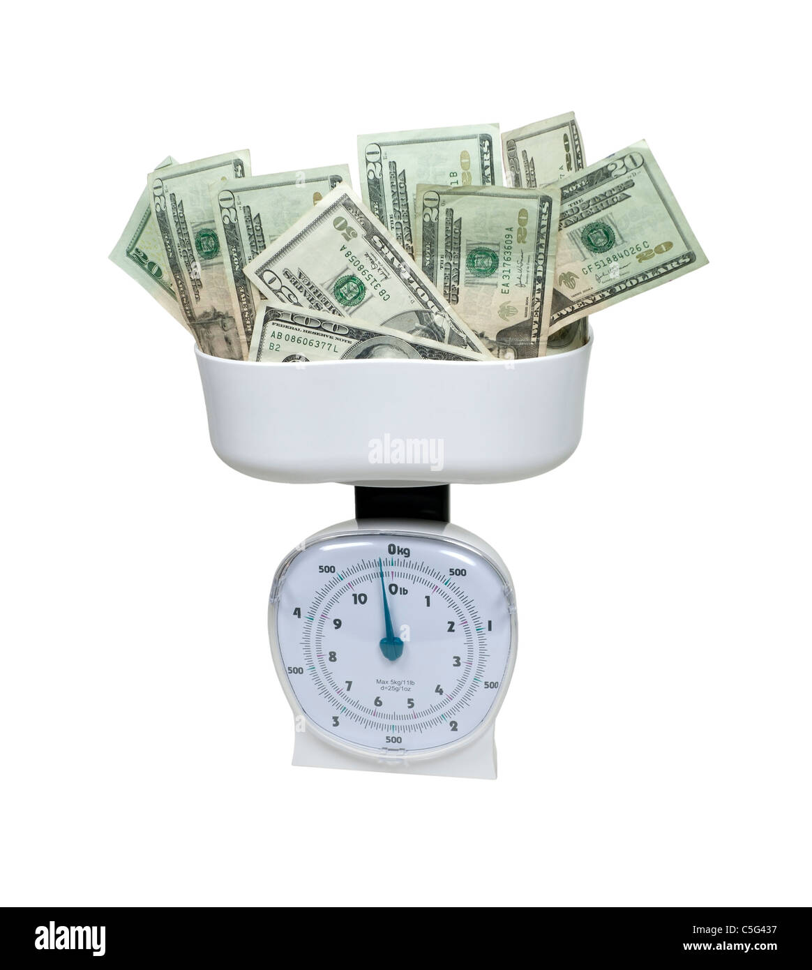 Weighing money shown by a basket scale filled with money - path ...