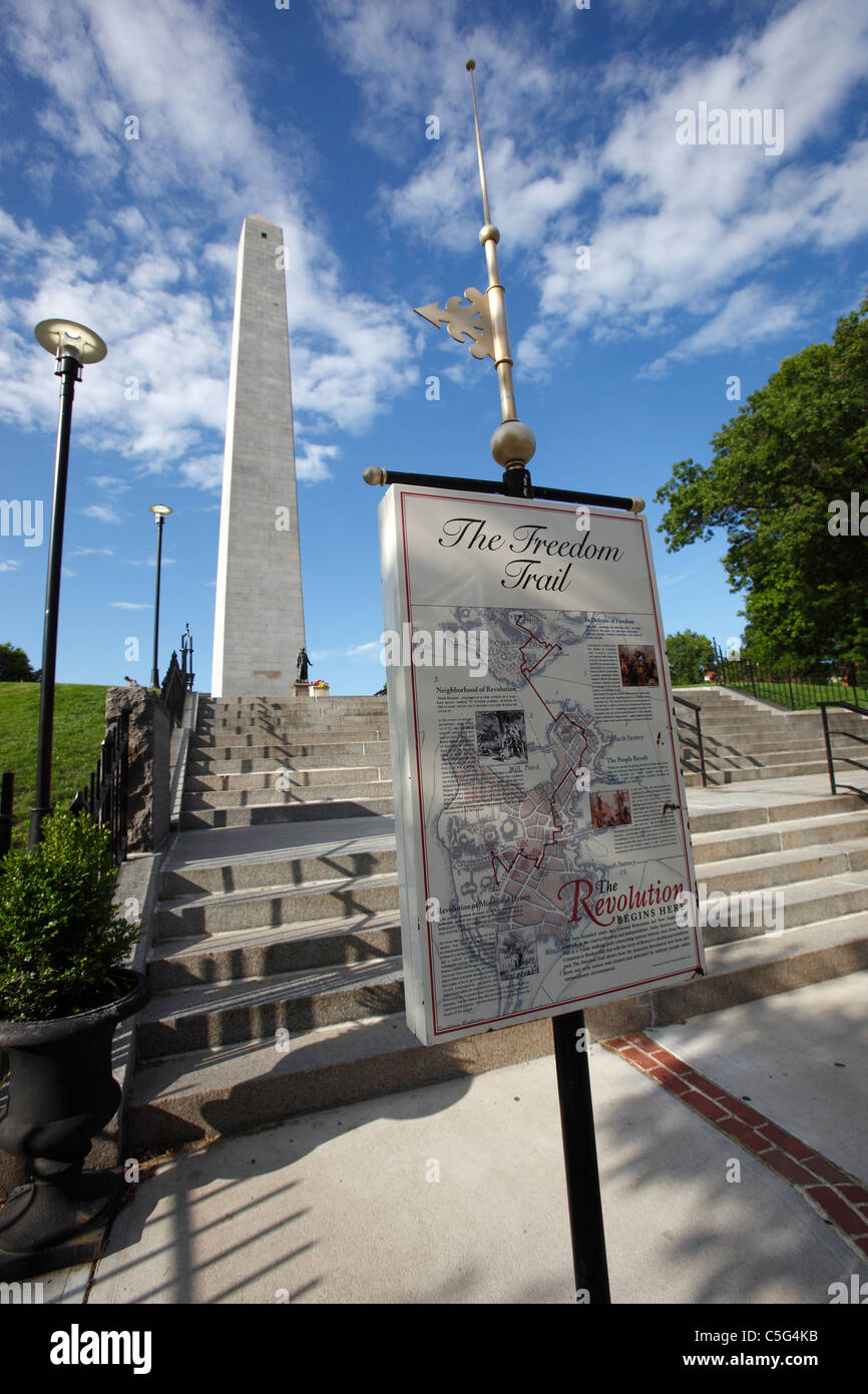 Freedom Trail sign at the Bunker Hill Monument, Boston, Massachusetts ...