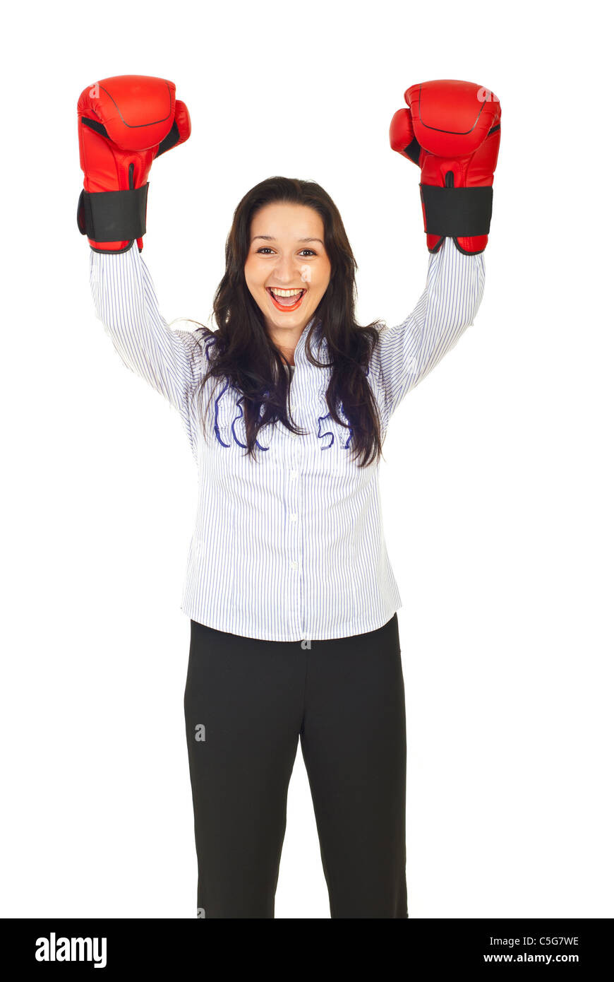 Competition business winner cheering isolated on white background Stock ...