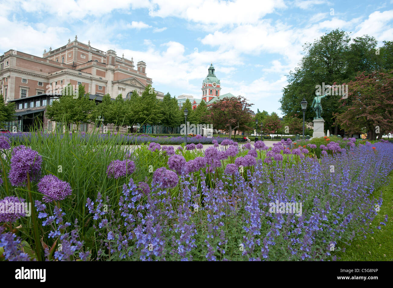 Flowers in Karl XII's Torg park and statue of King Charles (Karl) XII ...