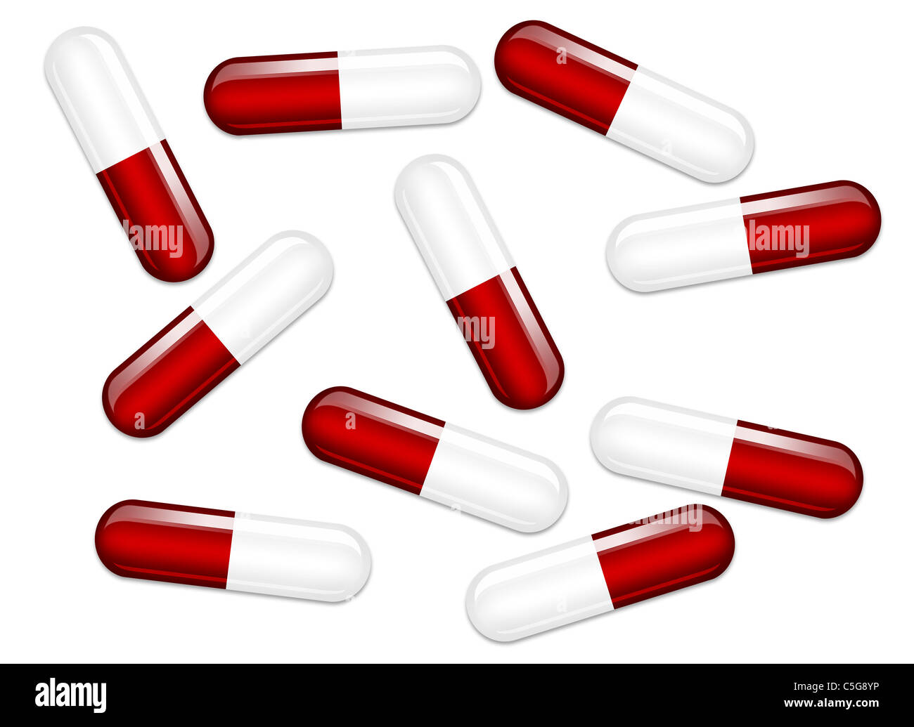 Various Red and White Capsule style pills Stock Photo - Alamy