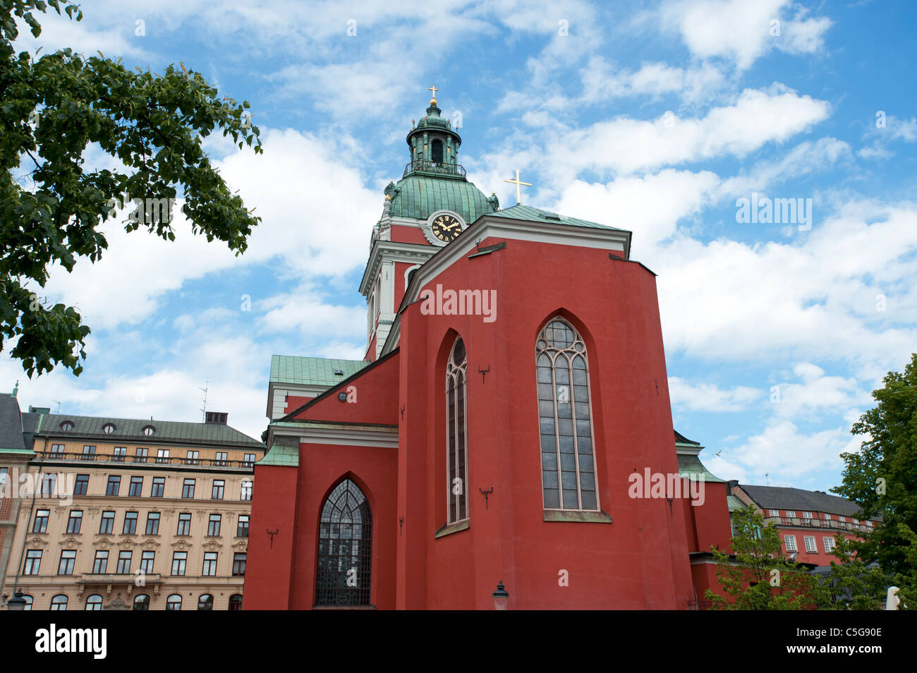 17th Century Jakobs Kyrka red painted church in Stockholm Sweden Stock ...