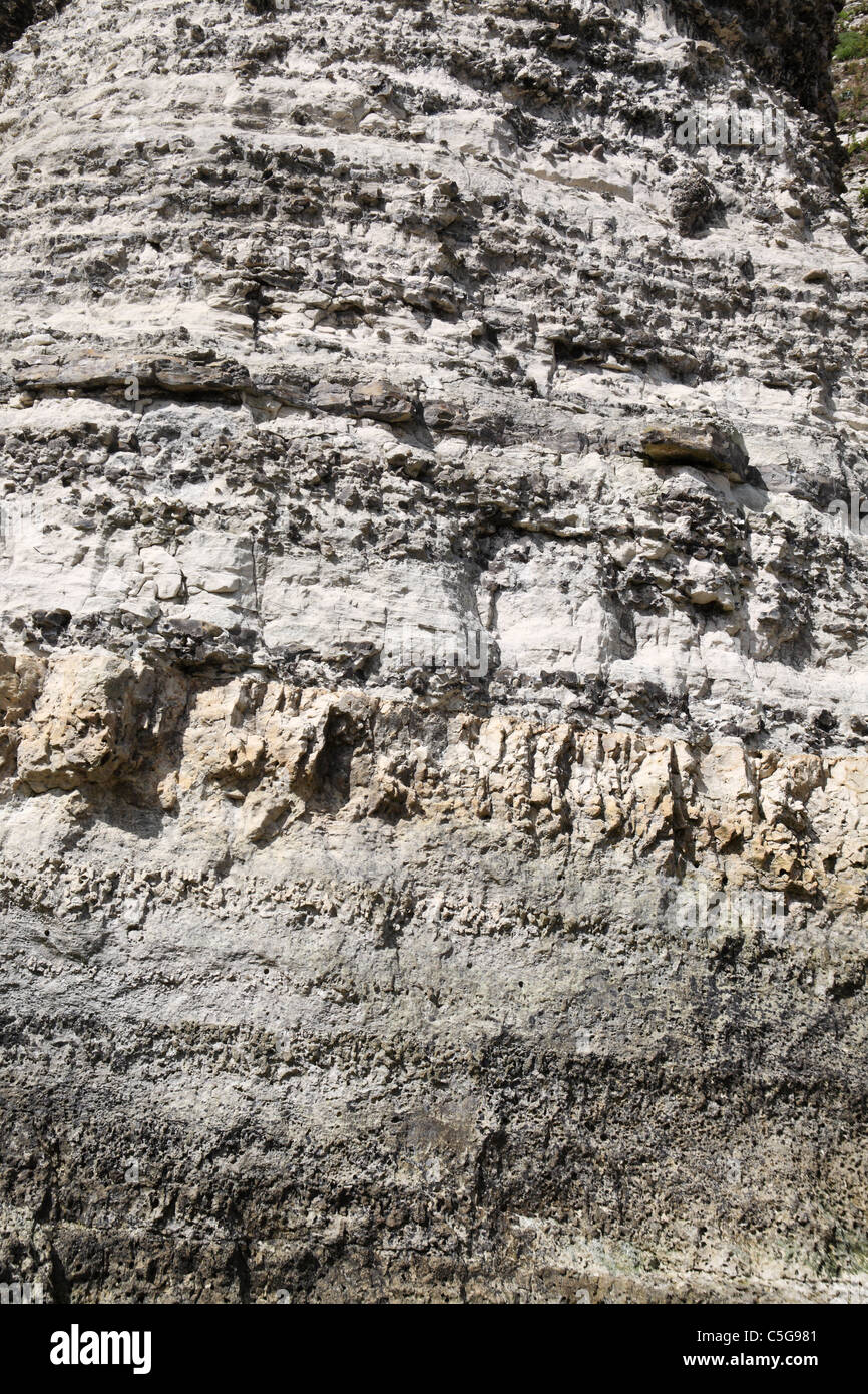 Geological feature including flint seen on the coast at Etretat ...