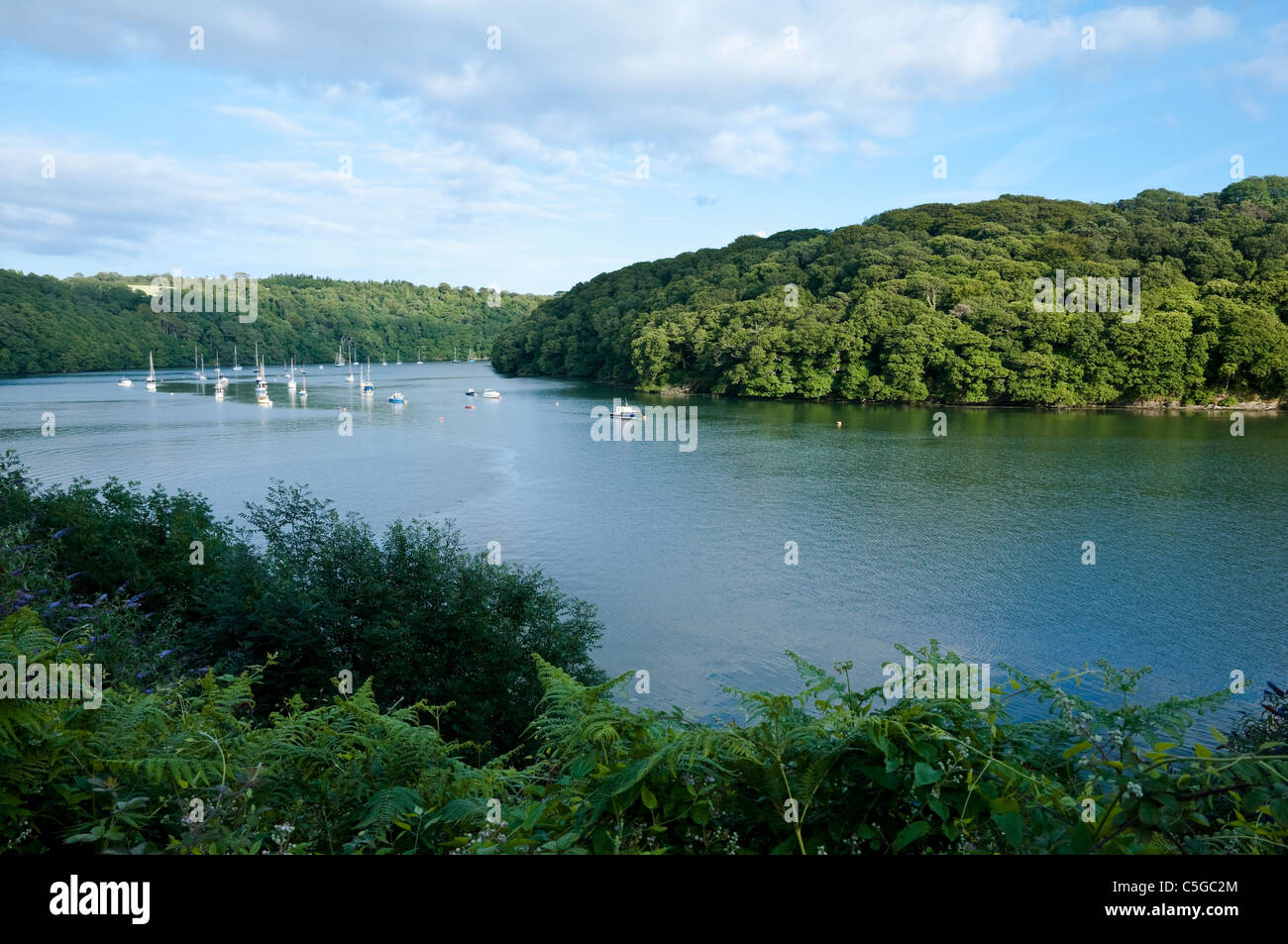 View of the River Truro with moored sailing boats / yachts and ...