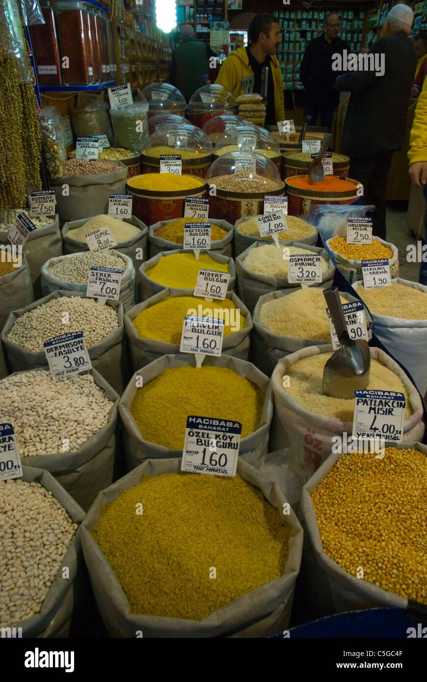 Nuts seeds and dried goods stall at market hall Ulus district Ankara ...