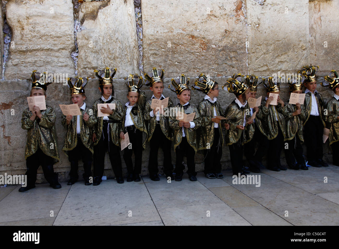 Ultra Orthodox children wearing Torah crowns during celebration of the ...