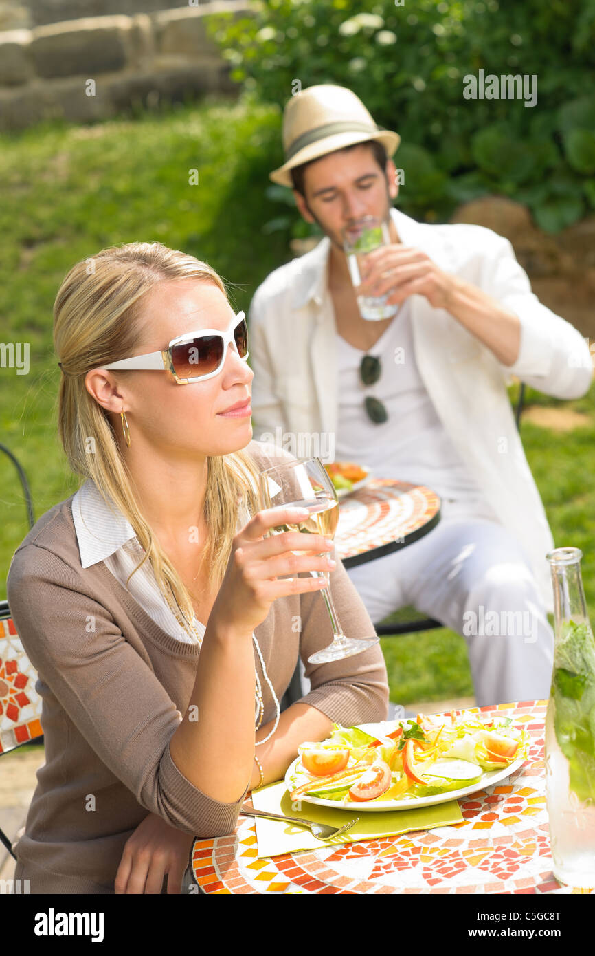 Italian elegant young couple dining at outdoor restaurant terrace Stock ...