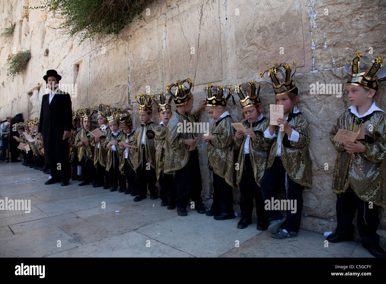 Ultra Orthodox children wearing Torah crowns during celebration of the ...