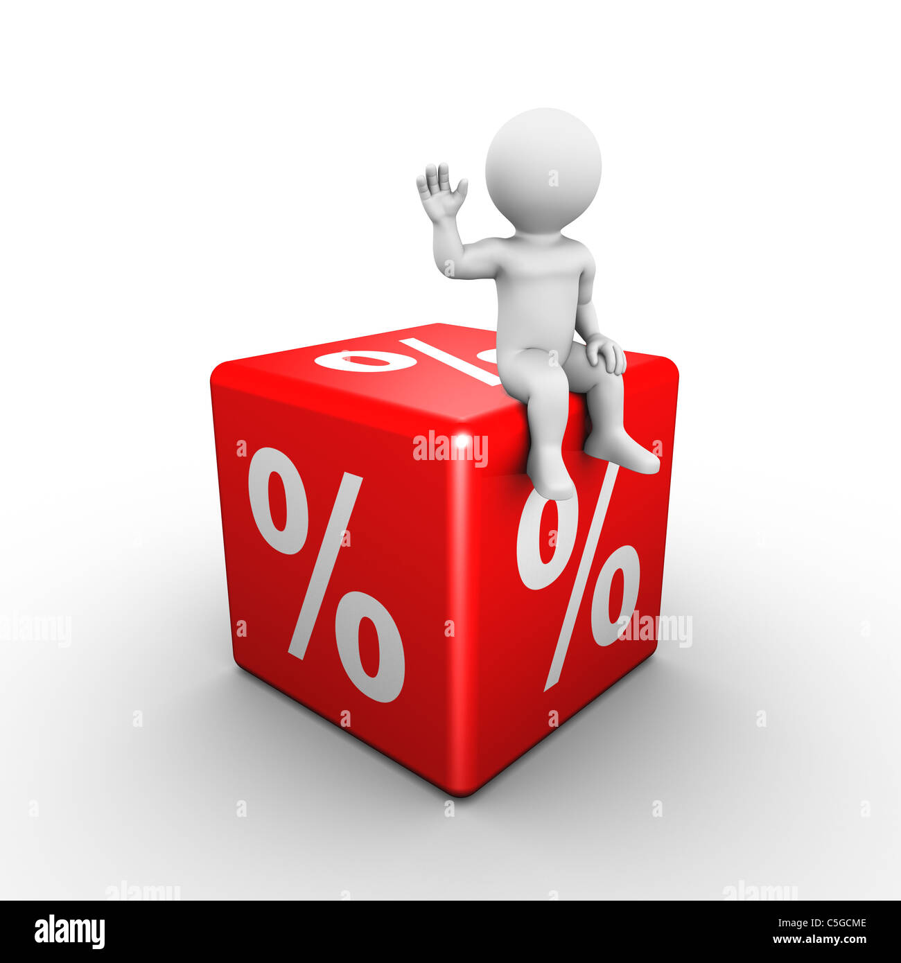 Bobby sitting on a big red percent box Stock Photo - Alamy