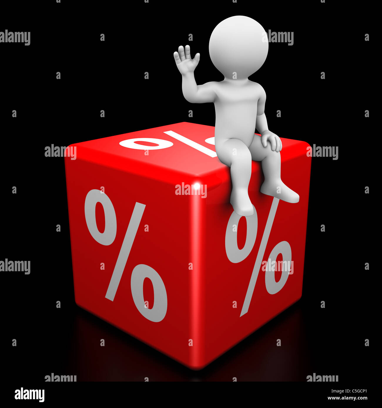 Bobby sitting on a big red percent box Stock Photo - Alamy