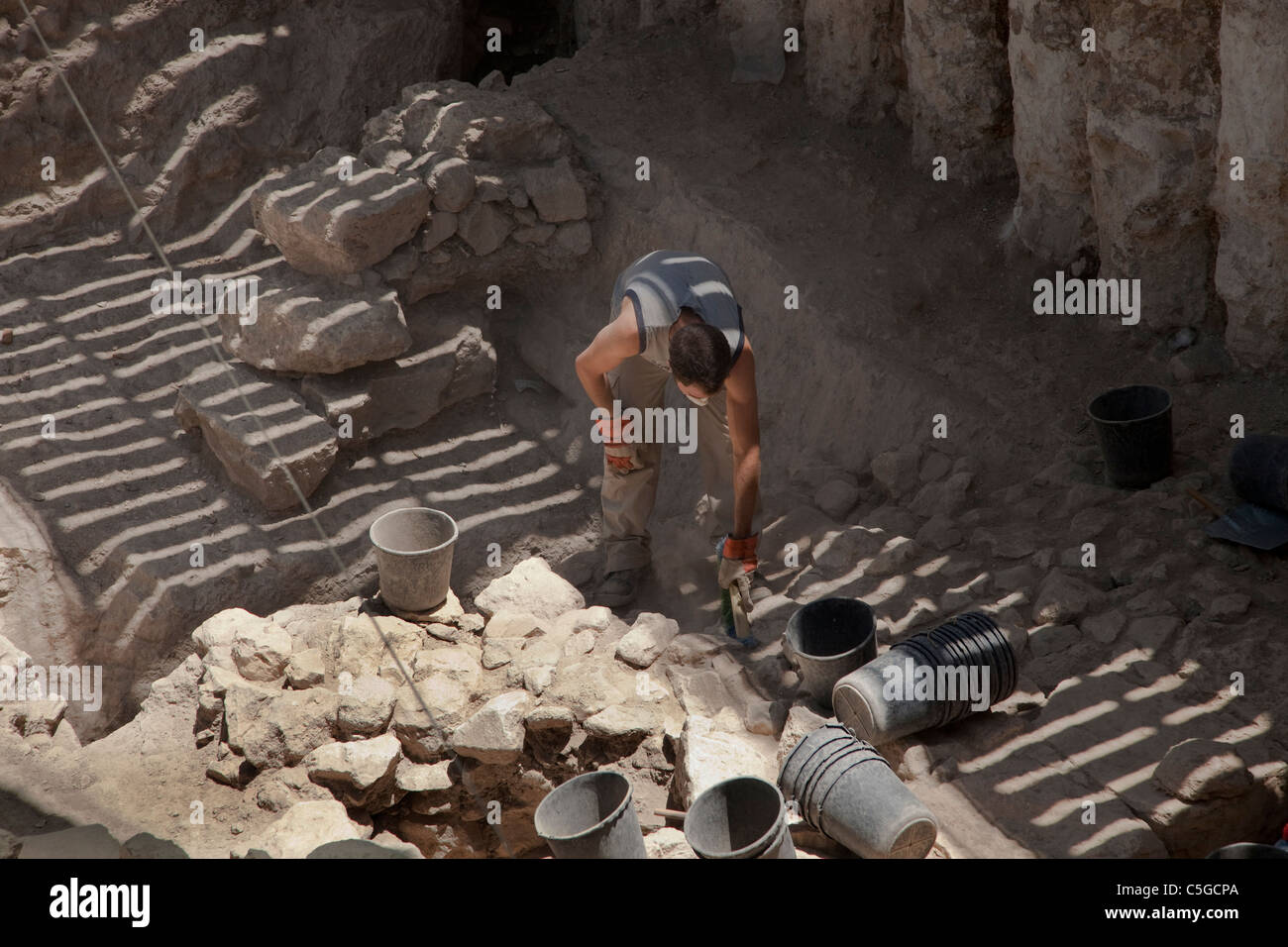 An archeologist digging in Ir David or City of David a major ...